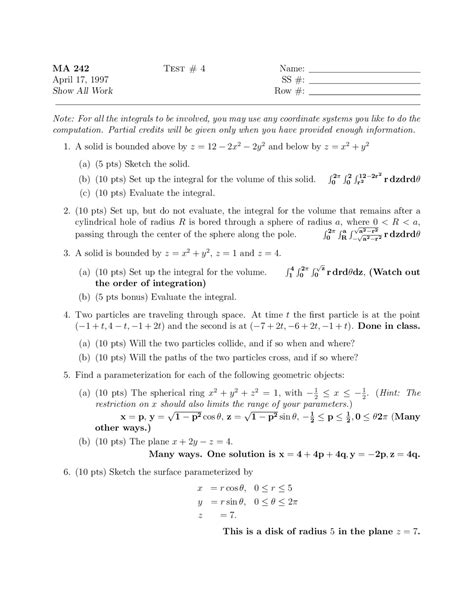 Exam 4 Question Paper Calculus Iii Ma 242 Docsity