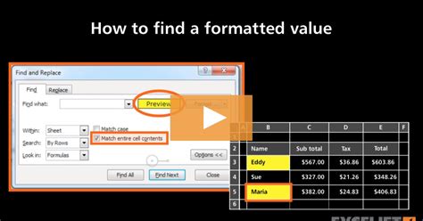 How To Find A Formatted Value In Excel Video Exceljet