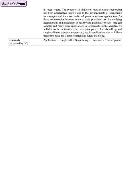 Pdf The Application Of Single Cell Sequencing In Dynamic Transcriptomes