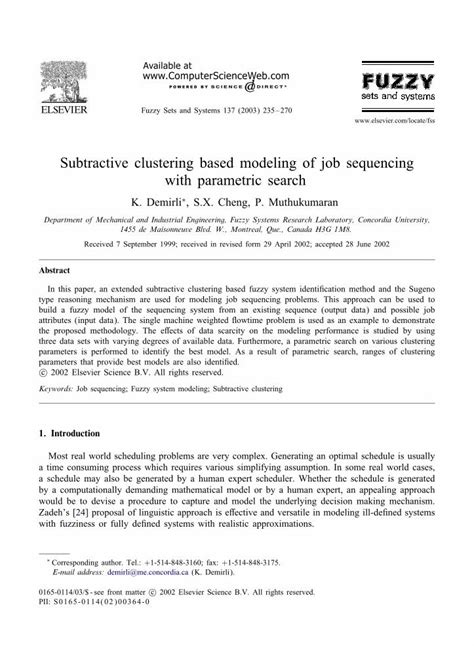 Pdf Subtractive Clustering Based Modeling Of Job Sequencing With