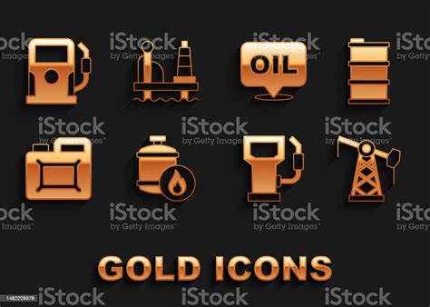 프로판 가스 탱크 배럴 오일 오일 펌프 또는 펌프 잭 주유소 모터용 캐니스터 워드 및 플랫폼을 바다 아이콘으로 설정합니다 벡터 0명에 대한 스톡 벡터 아트 및 기타 이미지