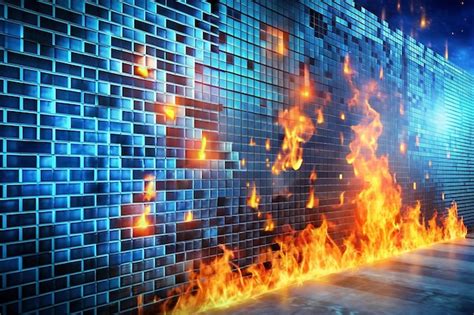 A Cyber Attack Visualized As A Storm Of Binary Code Crashing Into A Firewall Premium Ai