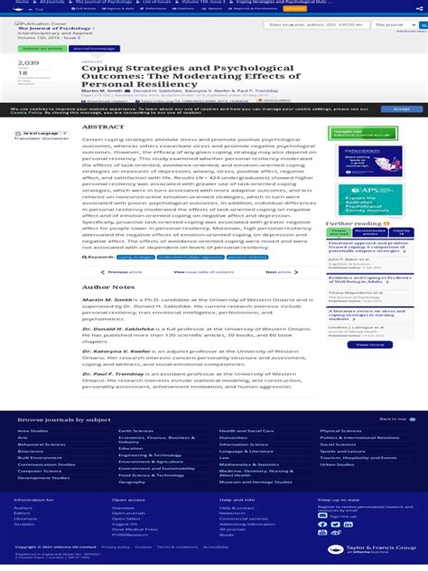 Coping Strategies And Psychological Outcomes The Moderating Effects
