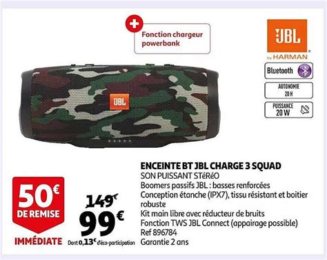 Promo Enceinte Bt Jbl Charge 3 Squad chez Auchan - iCatalogue.fr