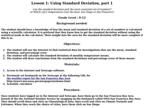 Standard Deviation Lesson Plan For 9th 12th Grade Lesson Planet