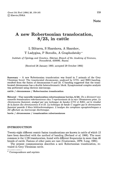 Pdf A New Robertsonian Translocation 8 23 In Cattle