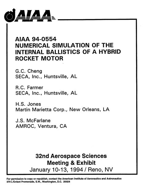 Pdf Numerical Simulation Of The Internal Ballistics Of A Hybrid Rocket Motor