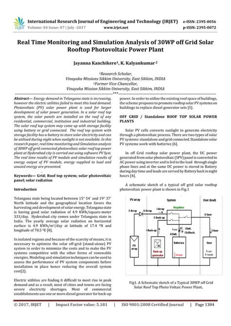 Real Time Monitoring And Simulation Analysis Of 30wp Off Grid Solar Rooftop Photovoltaic Power