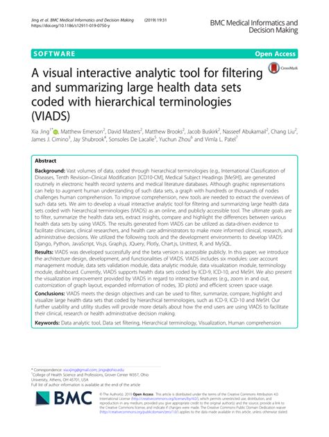 Pdf A Visual Interactive Analytic Tool For Filtering And Summarizing Large Health Data Sets