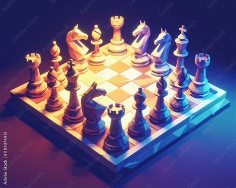 King Chess Piece Chess Chessboard Low Poly Chess Set In Imaginative Anime Style Image Of A