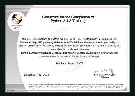 Sushil Kumar On Linkedin Python Iitbombay Certification