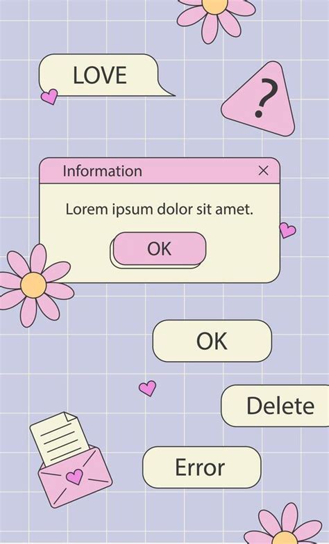 90s Retro Vaporwave Aesthetics Digital Screen User Interface Cute Old Computer Ui Elements