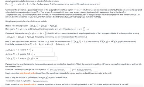 Solved Apply Lagrange Multiplier Technique To Solve The Chegg Com