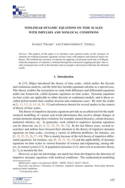 Pdf Nonlinear Dynamic Equations On Time Scales With Impulses And Nonlocal Conditions