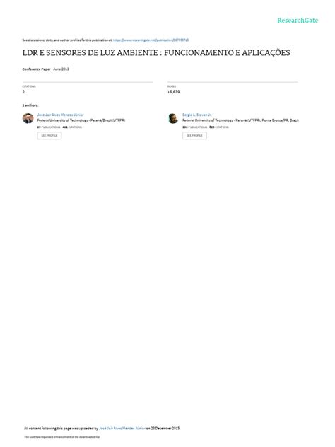 Artigo Ldr X Sensor De Luminosidade Teste3 Rev4 Pdf Elétron Eletrônicos
