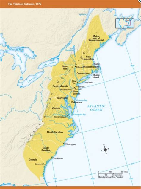13 Colonies Physical Features Map