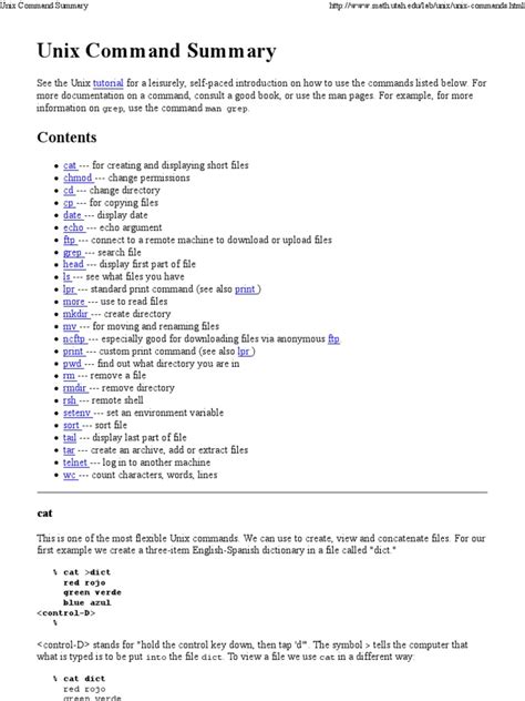 Unix Command Summary Tutorial Pdf File Transfer Protocol
