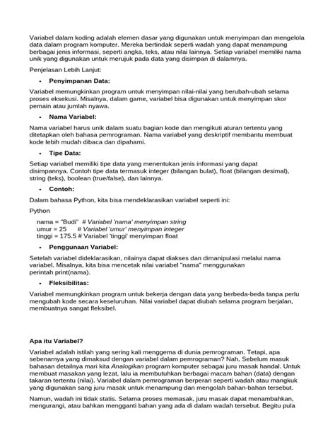 Variabel Dalam Koding Dan Pemrograman Pdf
