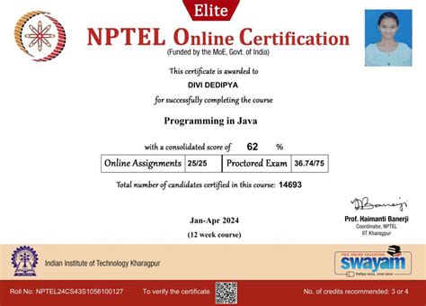 Completed Programming In Java Course By Nptel Divi Dedipya Posted On The Topic Linkedin