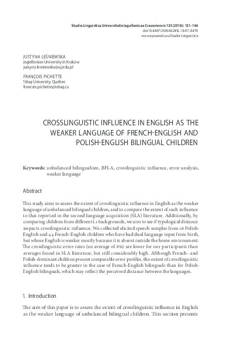 Pdf Crosslinguistic Influence In English As The Weaker Language Of French English And Polish