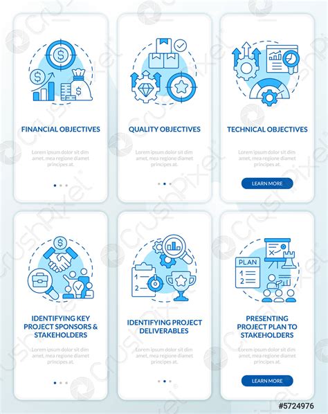 Project Management Processes Blue Onboarding Mobile App Screens Set Stock Vector 5724976