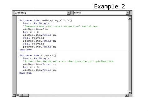 Ppt Example 2 Example 3 Sub Procedures Versus Function Procedures A Sub Procedure Is A