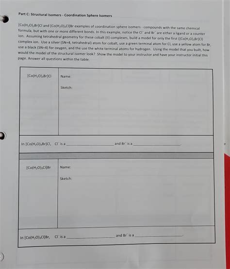 Solved Part C Structural Isomers Coordination Sphere