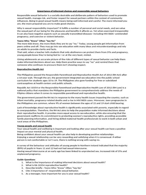 Cuf Article Mar 01 Responsible Sexual Behaviors Pdf Sex Education