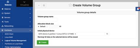 Logical Volume Management Webmin