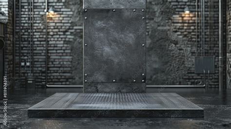 An Industrial Setting Elevates Rugged Urban Wear On A Raw Metal Podium Against A Gritty Alley