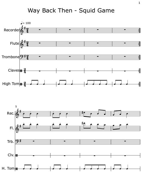 Way Back Then Squid Game Sheet Music For Recorder Flute Trombone Claves High Tom