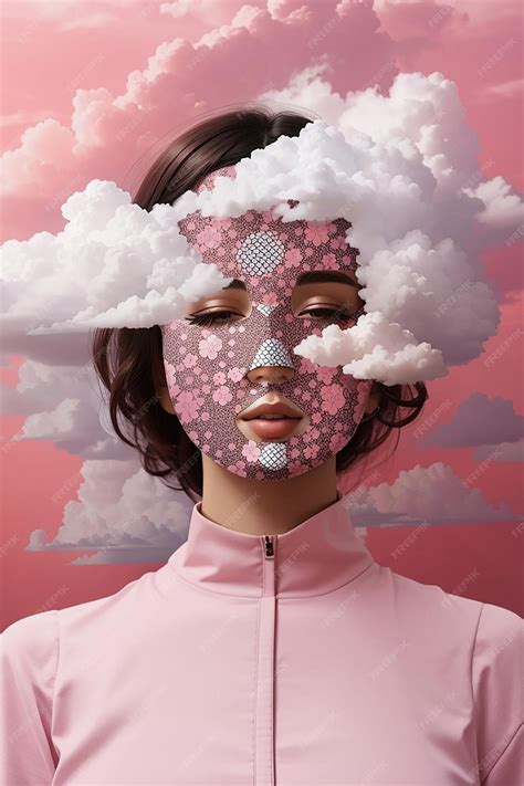 premium photo woman with face covered by clouds on pink background created using generative ai
