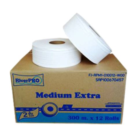 กระดาษชำระม้วนใหญ่ ริเวอร์โปร เจอาร์ที มีเดี่ยม 2 ชั้น 300 เมตร ยกลัง 12ม้วน Makro Pro