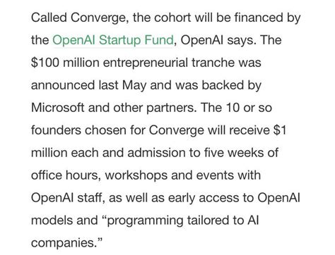 Openai Will Provide Approximately 10 Ai Startups With 1 Million In Funding And “early Access To