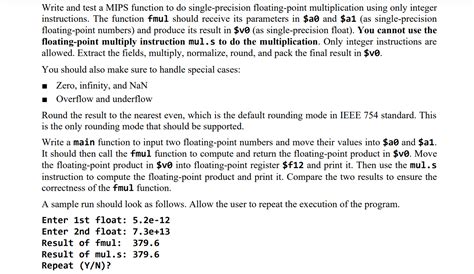 Solved Write And Test A Mips Function To Do Single Precision