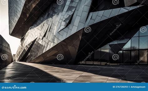 the play of light and shadow on the angular forms of building creates