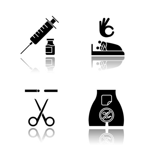 Safe Sex Drop Shadow Black Glyph Icons Set Vaccination Sex With Partner Consent Sterilisation