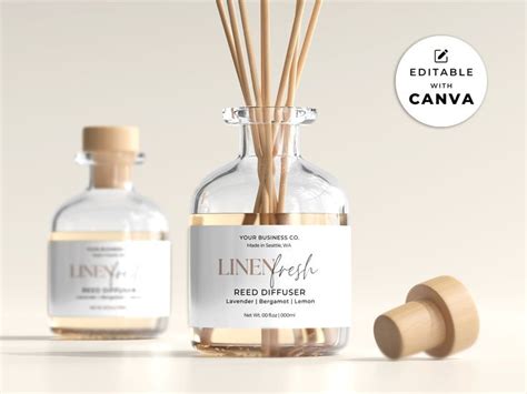 Reed Diffuser Label Template Canva Editable Modern Room Fragrance Bottle Label Design 2oz 4oz
