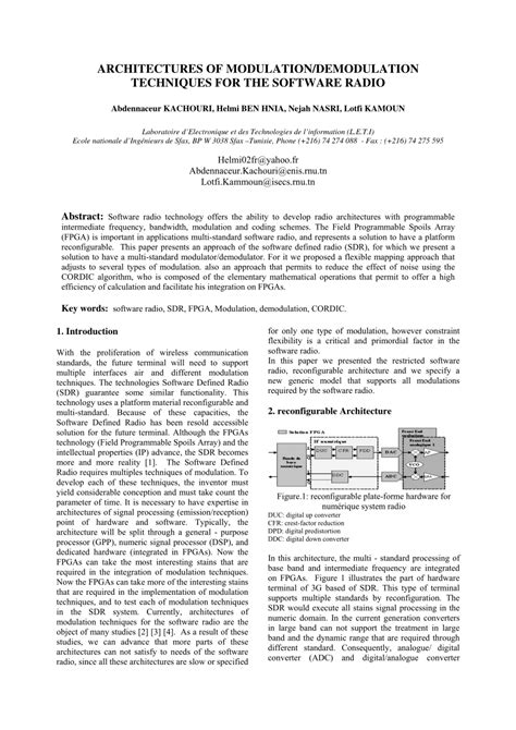 Pdf Architectures Of Modulationdemodulation Techniques For The