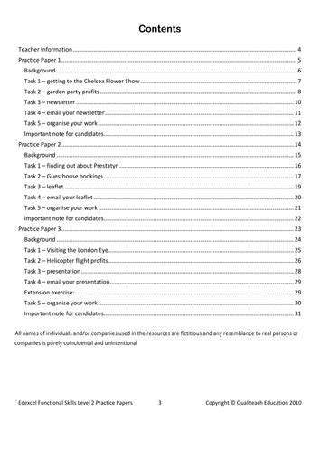 Functional Skills Ict Level 2 Specimen Practice Papers For Edexcel Teaching Resources
