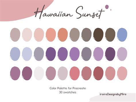 Procreate Color Palette Hawaiian Sunset 30 Colours Ipad Procreate