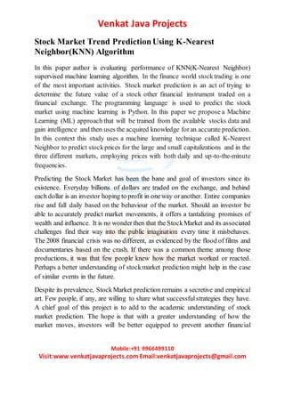 Stock Market Trend Prediction Using K Nearest Neighbor Knn Algorithm PDF