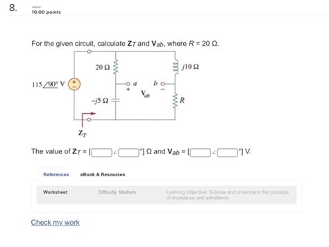 solved 8 10 00 points for the given circuit calculate