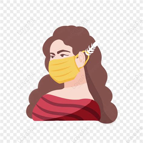 마스크를 쓰고 갈색 물결 일러스트 모양의 볼륨 여성 사람웨이브 롤바이러스 Png 일러스트 무료 다운로드 Lovepik