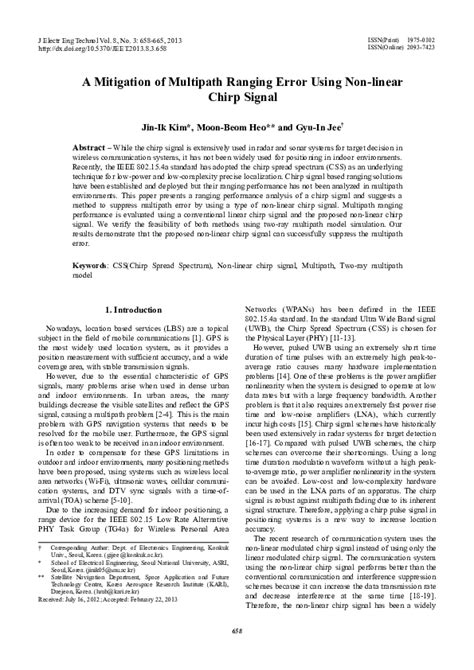 Pdf A Mitigation Of Multipath Ranging Error Using Non Linear Chirp Signal