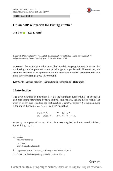 On An Sdp Relaxation For Kissing Number Request Pdf
