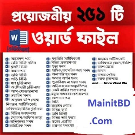 ফ্রি এডিটেবল ২৫১ টি ওয়ার্ড ফাইল কালেকশন Free Bangla Editable Word