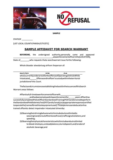 Sample Affidavit For Search Warrant Printable Pdf Download