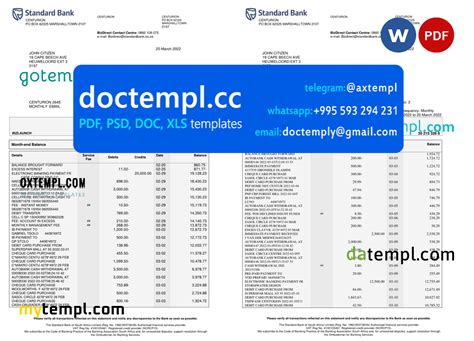 South Africa Standard Bank Statement Word And Pdf Template 6 Pages
