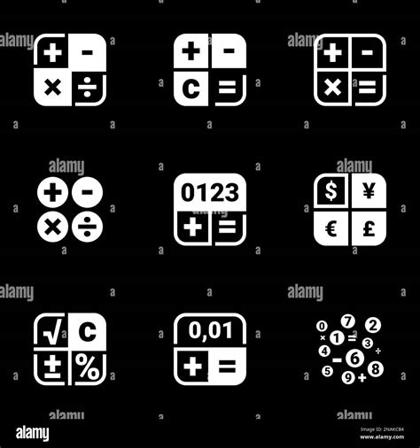 Icons For Theme Calculator Counting Math Vector Icon Set Black Background Stock Vector